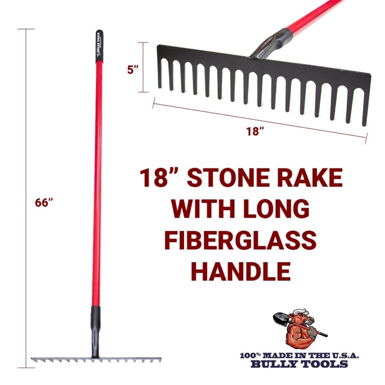 18" Stone Rake with Long Fiberglass Handle - Bully Tools, Inc.