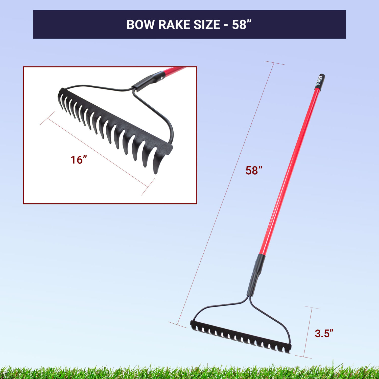 16" Bow Rake with Fiberglass Handle - Bully Tools, Inc.
