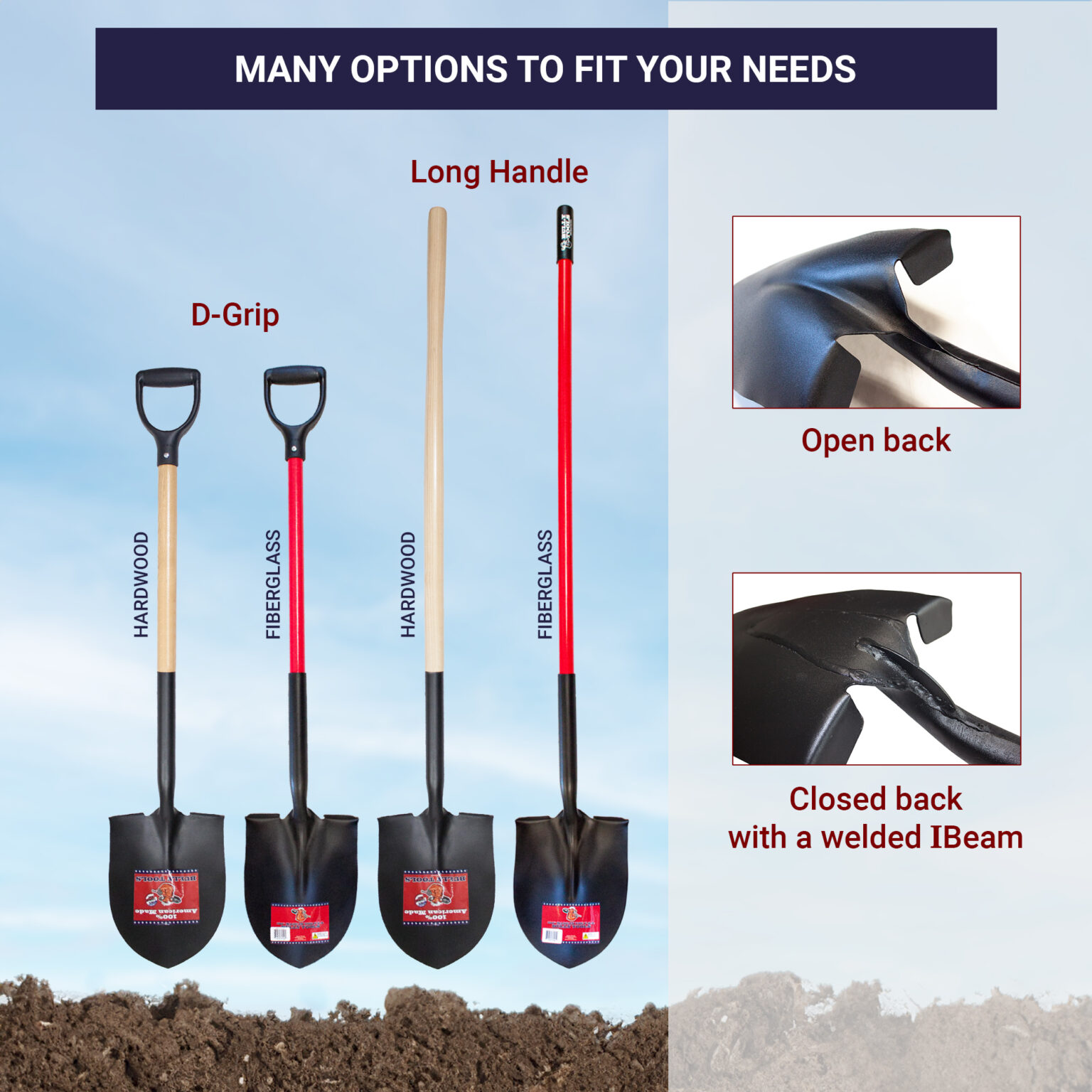 14-Gauge Round Point Shovel (Fiberglass, Hardwood) - Bully Tools